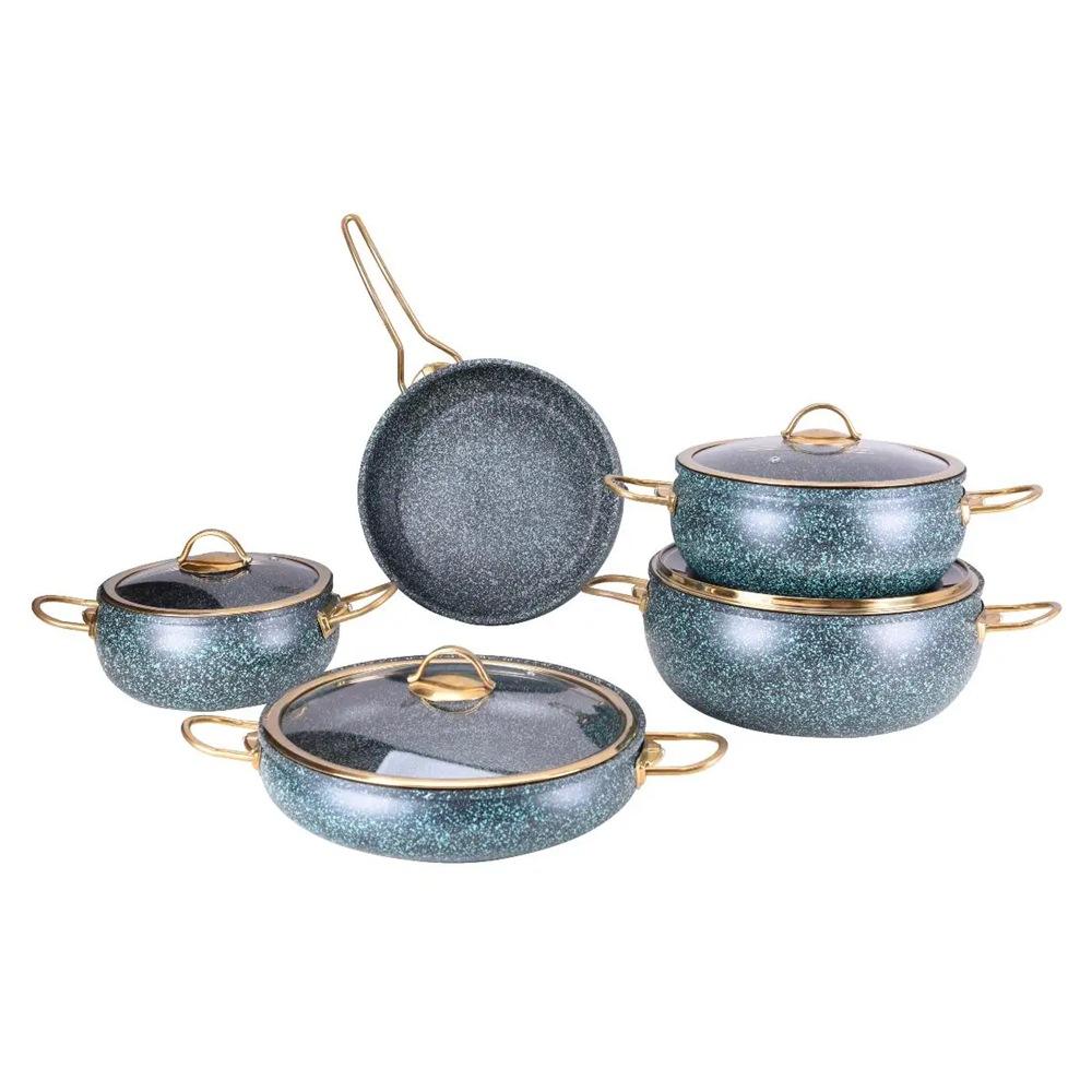 9-Piece Turkish Granite Marble Non-Stick Cookware Set for Modern Home ...
